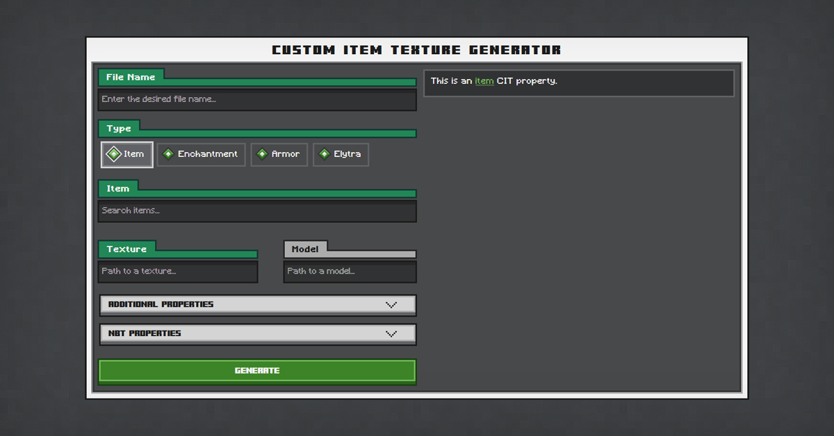 CIT Generator | Pablo's Minecraft Tools